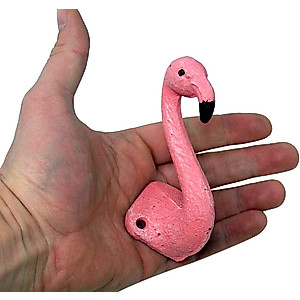 Wowser Pink Tropical Flamingo Cast Iron Wall Mount Coat Hooks, 4 Inch, Set of 3