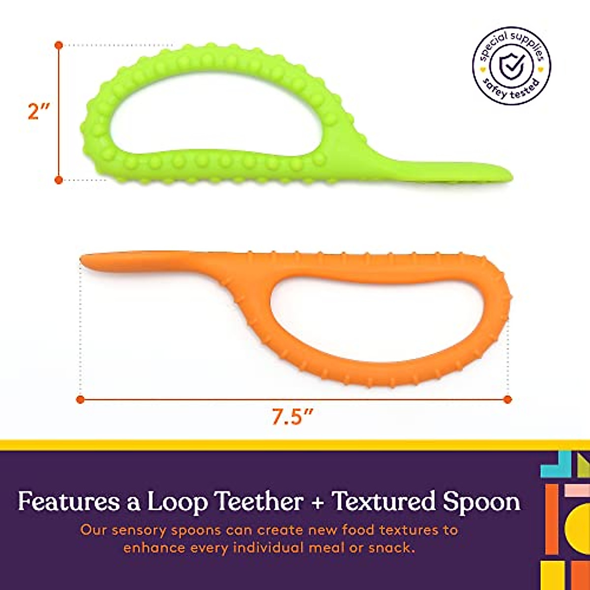 Special Supplies Duo Spoon Loops Oral Motor Therapy Tools, 2 Pack, Textured Stimulation and Sensory Input Treatment for Babies, Toddlers or Kids, BPA Free Silicone with Flexible, Easy Handle