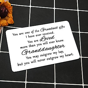 To My Granddaughter Gifts from Grandma Grandpa Gift Cards for Granddaughter Great Granddaughter Birthday Card, Laser Engraved Stainless Steel Wallet Card Love Note Insert Card Gift for Granddaughter