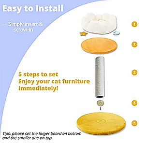 Happi N Pets Cloud Cat Scratching Post with Bed, Cat Tree Tower for Indoor Cats, Nature Sisal Cat Scratcher with Cozy Fluffy Perch for Kitten & Adult Cats, Small Cat Tower with Toys, Stable Cat Stand