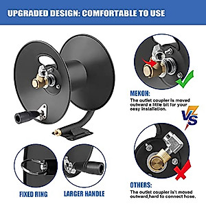MEKOH Pressure Washer Hose Reel 50ft, 4000 PSI Heavy Duty Power Washer Hose Reel Wall Mounted, Metal Hose Reel Hand Crank, Outdoor Hose Reel for Air/Liquid/Water Use