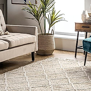 nuLOOM Brooklyn Textured Trellis Wool Fringe Area Rug, 9' x 12', Beige