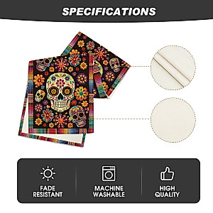 Artoid Mode Flowers Sugar Skull Mexican Day of The Dead Table Runner, Dia De Los Muertos Kitchen Dining Table Decoration for Home Party Decor 13x72 Inch