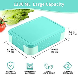LOVINA Bento Box for Adult Kids, Stylish Teens Adult Lunch Box Containers With 5 Compartments, Durable, Microwave/Dishwasher Safe, BPA-Free, Perfect for On-the-Go Meal(Cyan)