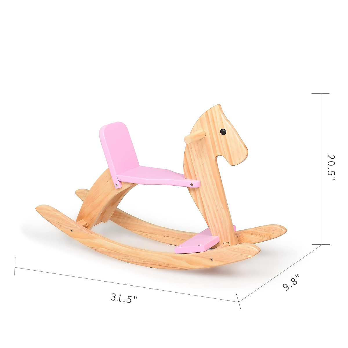 KRAND Wooden Rocking Horse Baby Ride On Toy for Toddler Rocking Horse Classic Design with Pedal and Safe backrest for Toddlers (Pink)