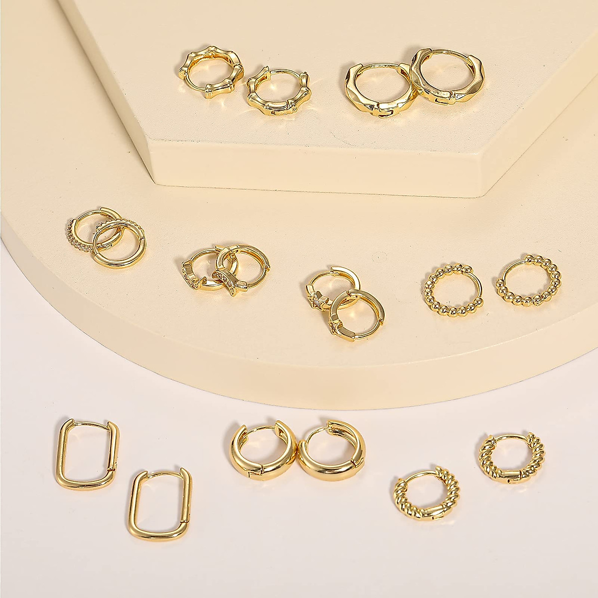 Small Gold Huggie Hoop Earrings Set for Women, Hypoallergenic Twisted Cartilage Hoops, Tiny Silver Hoop Earrings Jewelry for Multiple Piercing (1-1-9)