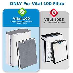 2 PACK True HEPA Vital 100 Replacement Filter with 4 Extra Pre-Filter Compatible with LEVOIT Air Purifier Vital 100 Air Purifier, 3-in-1 HEPA Filter, Part Vital 100-RF(NOT Fit for Vital 100S)