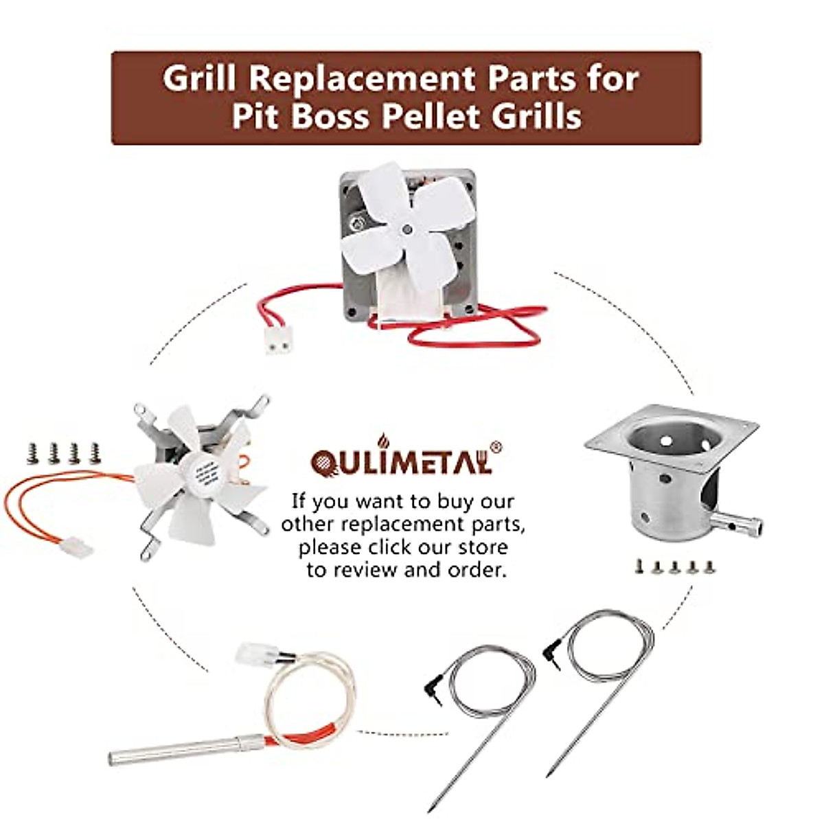 QuliMetal Grill Hot Rod Ignitor Kit Replacement Parts for Pit Boss Pellet Grills, Replacement Hot Rod/Grill Igniter - Durable Hot Rod Ignitor with Fuse