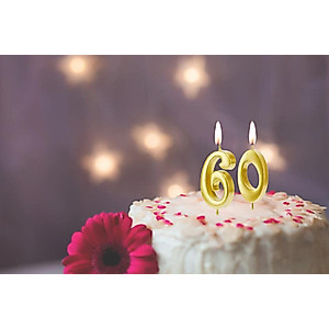 Bailym Gold 60th Birthday Candles,Number 60 Cake Topper for Party Decoration
