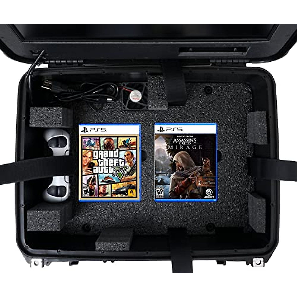 Case Club Portable Gaming Station with Built-in 18.5" Monitor - Fits PlayStation 5, 1 Controller, 2 Games & Has a Built-in Fan to Expel Heat - Hard-Shelled PS5 Travel Case is Waterproof & Lockable