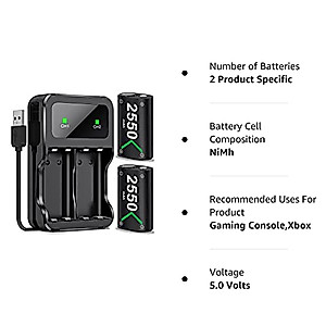 Mocagen Rechargeable Battery Pack for Xbox One/Xbox Series X|S Controller Battery, 2 X 2550mAh One S/Xbox X/Xbox Elite Batteries, 2 Pack-Green (Q08S-MG-US)