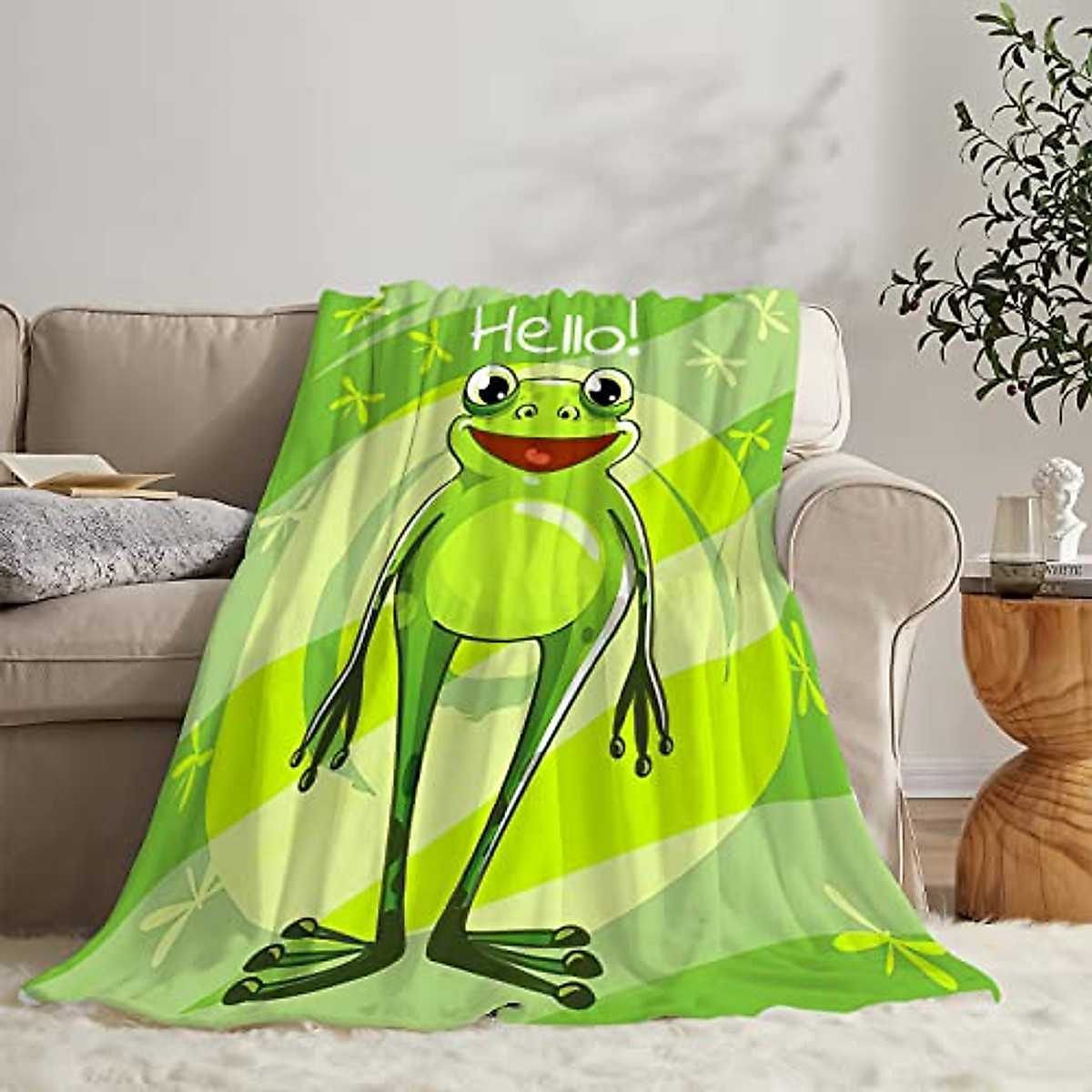 Funny Green Frog Throw Blanket Cartoon Cute Frog Print Blanket Gifts for Frog Lovers Kids Adults Super Soft Cozy Fleece Warm Lightweight Plush Blanket Decor for Living Room Couch Bed Dorm 40''X50''