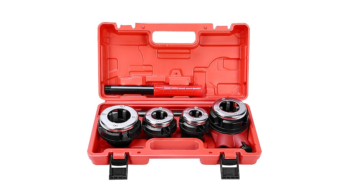 Pipe Threader Kit - Manual Plumbing Set with 4 Dies & Storage Case