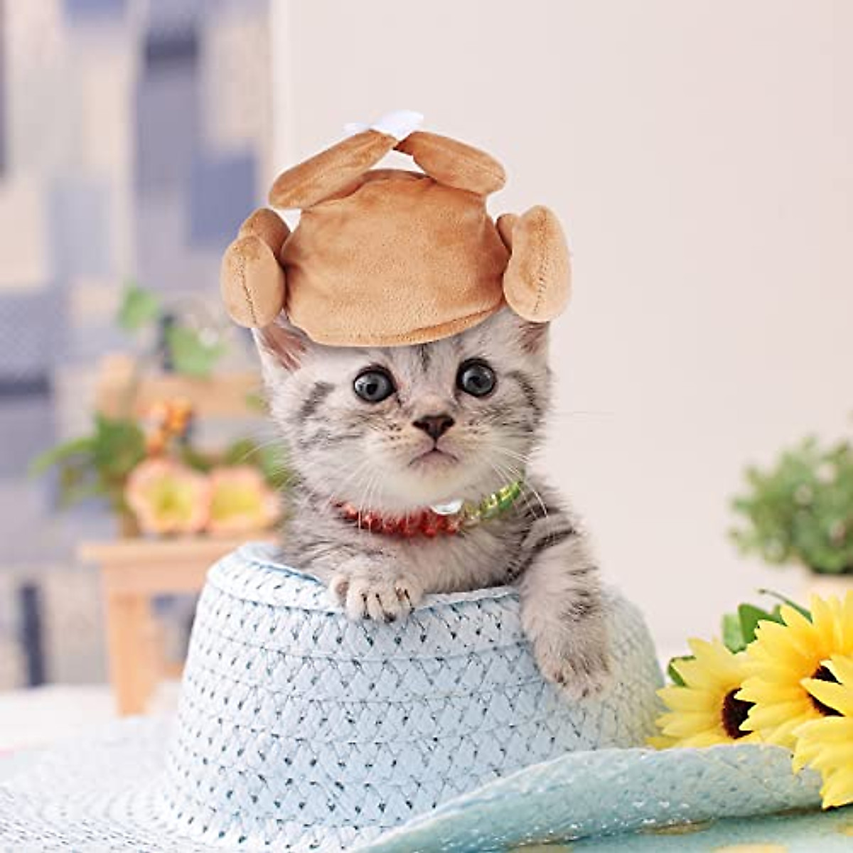 Cat Pet Thanksgiving Turkey Hat for Halloween Thanksgiving Costumes Hat Small Dog Drumstick Hat for Accessories and Party Favors.