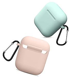 Compatible AirPods Case Cover Silicone Protective Skin for Apple Airpod Case 2nd &1st Generation (2 Pack) (Pink-Turquoise)