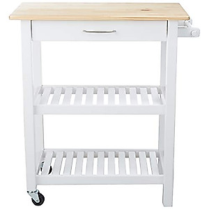 Amazon Basics Kitchen Island Cart with Storage, Solid Wood Top and Wheels, 35.4 x 18 x 36.5 inches, Natural / White