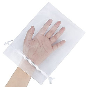 HRX Package 100pcs Sheer Organza Bags White, 6 x 9 inches Christmas Wedding Shower Party Favors Gift Drawstring Bags Large Mesh Jewelry Pouches