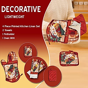 Lobyn Value Packs 4 Pack Kitchen Linens Lightweight Decorative Kitchen Towel Oven Mitt & Potholder (Rooster)