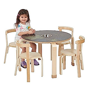 ECR4Kids Bentwood Chalkboard Table and Chair Set, Kids Furniture, Natural, 5-Piece