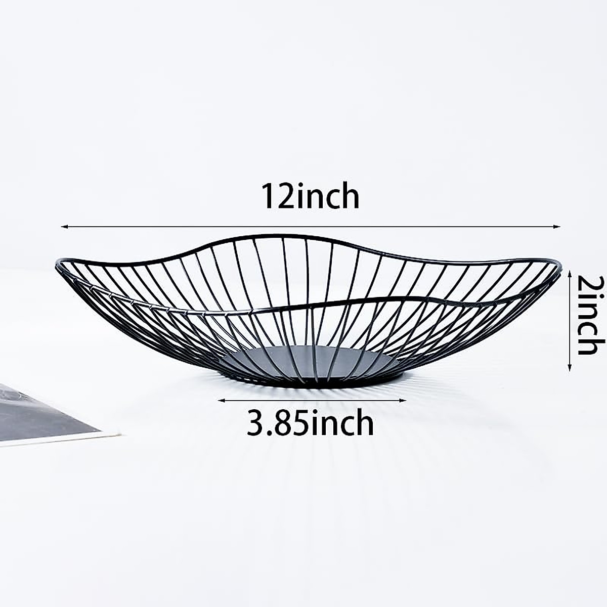 Teetookea Small Metal Wire Fruit Bowl, Rounded Square Fruit Basket, Minimalism Fruit Stand Serving Bowls for Kitchen Counter, Countertop, Home Decor, Table Decorative Hold Veggies, Bread, Snacks-Black