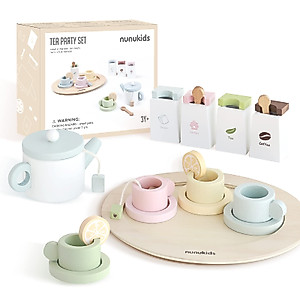 nunukids wooden tea set for little girls tea party set for toddlers 20pcs Playset Pretend Play tea set toy
