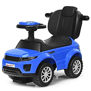 Costzon 3 in 1 Ride on Push Car, Stroller Sliding Walking Car with Horn, Music, Light, Under Seat Storage, Parental Handle, Armrest Guardrails, Ride on Toy for Boys & Girls (Blue)