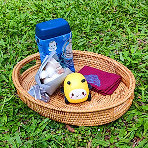 14 Inch Oval Rattan Storage Baskets Serving Tray with Handles and Raised Side Coffee Table Tray Decor M Browm