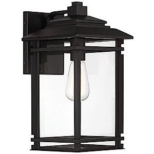 John Timberland North House Mission Traditional Outdoor Wall Light Fixture Matte Black Metal 16" Clear Glass Shade for Exterior House Porch Patio Outside Deck Garage Yard Front Door Garden Home