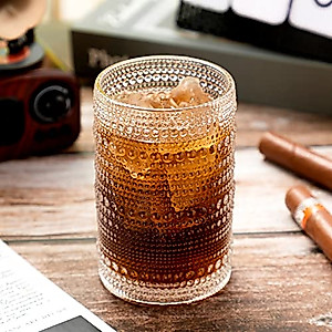 Hobnail Drinking Glasses 13 oz Cocktail Glasses Vintage Glassware Old Fashioned Drinking Glasses Embossed Glassware Cups for Beverage, Water, Wine, Beer, Juice, Mixed Drinkware (Clear, 12 Set)
