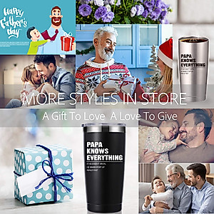 momocici Papa Knows Everything 20 OZ Tumbler.Dad Gifts from Daughter,Son,Wife.Birthday Gifts,Christmas Gifts for New Dad,Father,Husband,Men Travel Mug(Black)
