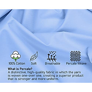 RUVANTI 100% Cotton Sheets for Queen Size Bed - Crispy Cooling Percale Sheets - Breathable & Durable Queen Sheet Set - 16 Inches Deep Pocket Queen Size Sheets - Blue - 4 Pieces