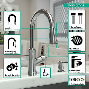 hansgrohe Joleena Stainless Steel High Arc Kitchen Faucet, Kitchen Faucets with Pull Down Sprayer, Faucet for Kitchen Sink, Stainless Steel Optic 04793800, 15.8-Inches Tall