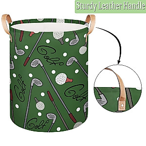 Large Laundry Basket Collapsible Laundry Hamper Cartoon Green Golf Ball Sport Laundry Bag with Handles Tall Clothes Hamper Toys Storage Basket Bin for Nursery College Dorm (70L)