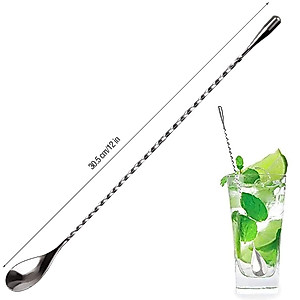 Hoshen 12 Inch Stainless Steel Long-Handled Spiral Twisted Spoon, Cocktail Mixing Spoon - 5 PCS