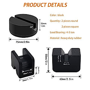 HXXF 2 Types Jack Stand Pads Adapter 4 Ton Universal Rubber Slotted Frame Rail Pinch welds Protector for Jack Stand (Black)