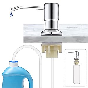 Dish Soap Dispenser for Kitchen Sink Built in Soap Dispenser Stainless Steel Soap Pump with 47" Extension Tube and 300ml Bottle Matte (Silver)