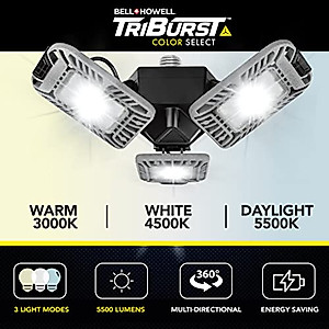 Bell+Howell Triburst Color Select LED Garage Light, 5500 Lumen 3000k/4500k/5500k LED Garage Ceiling Lights, Screw in LED Garage Lights, Bright LED Lights for Garage with 3 Mobile Panels As Seen on Tv