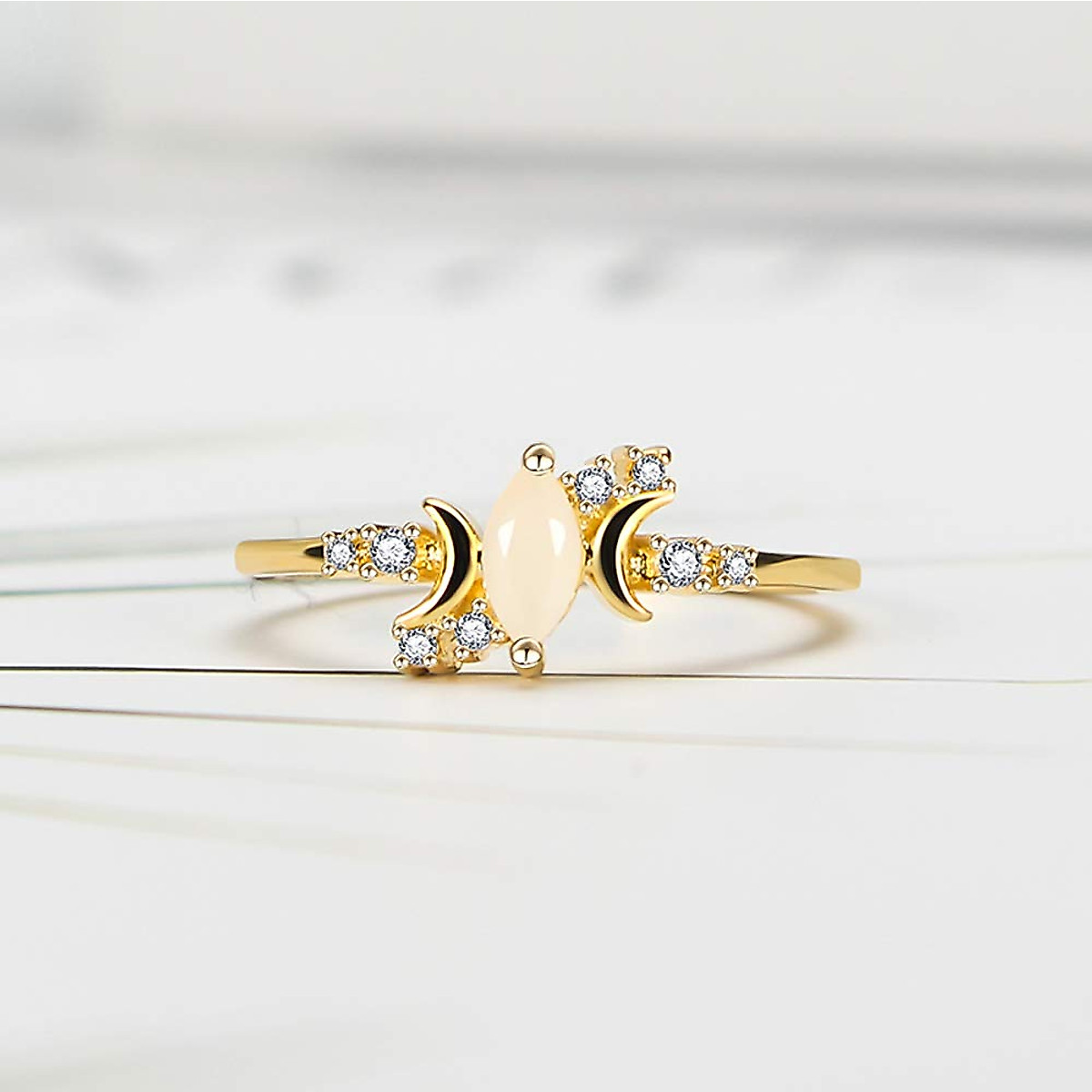 YAZILIND Statement Wedding Ring Gold Plated Half Moon Cubic Zirconia Engagement Jewelry Gift Size 9