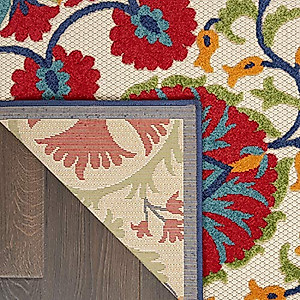 Nourison Aloha Indoor/Outdoor Red/Multi 7'10" x 10'6" Area -Rug, Easy -Cleaning, Non Shedding, Bed Room, Living Room, Dining Room, Deck, Backyard, Patio (8x11)