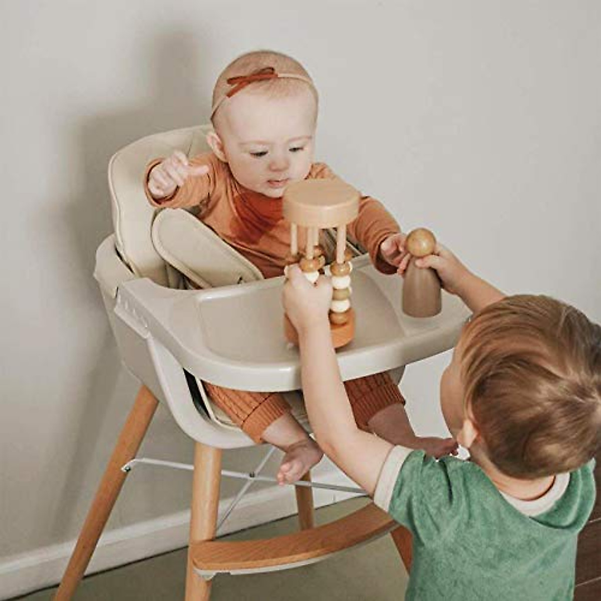 3-in-1 Convertible Wooden High Chair,Baby High Chair with Adjustable Legs & Dishwasher Safe Tray, Made of Sleek Hardwood & Premium Leatherette,Cream Color