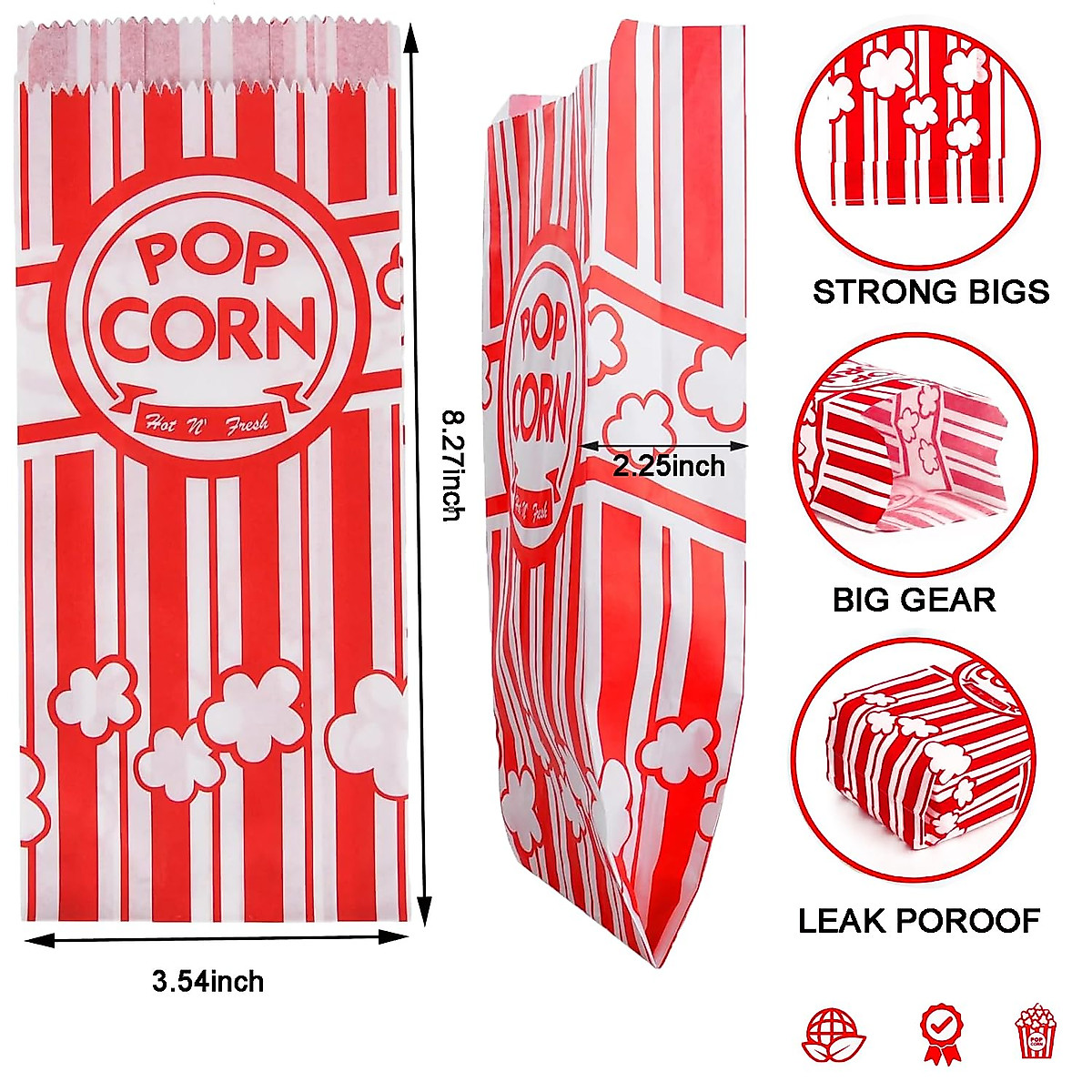 200Pcs Paper Popcorn Bags for Party, Popcorn Paper Bags 1oz, 1oz Popcorn Bag, 1oz Popcorn Bags Individual Servings, Popcorn Serving Bags Small for Movie Nights