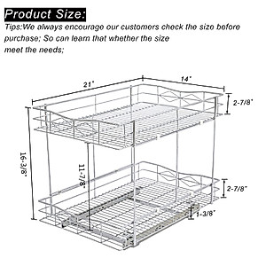 TQVAI 2 Tier Pull Out Cabinet Organizer, Sliding Out Under Sink Cookware Organizer, Wire Shelf Storage Basket for Kitchen Bathroom - 14" W x 21" D x 16-3/8"H, Request at Least 15 Inch Cabinet Opening