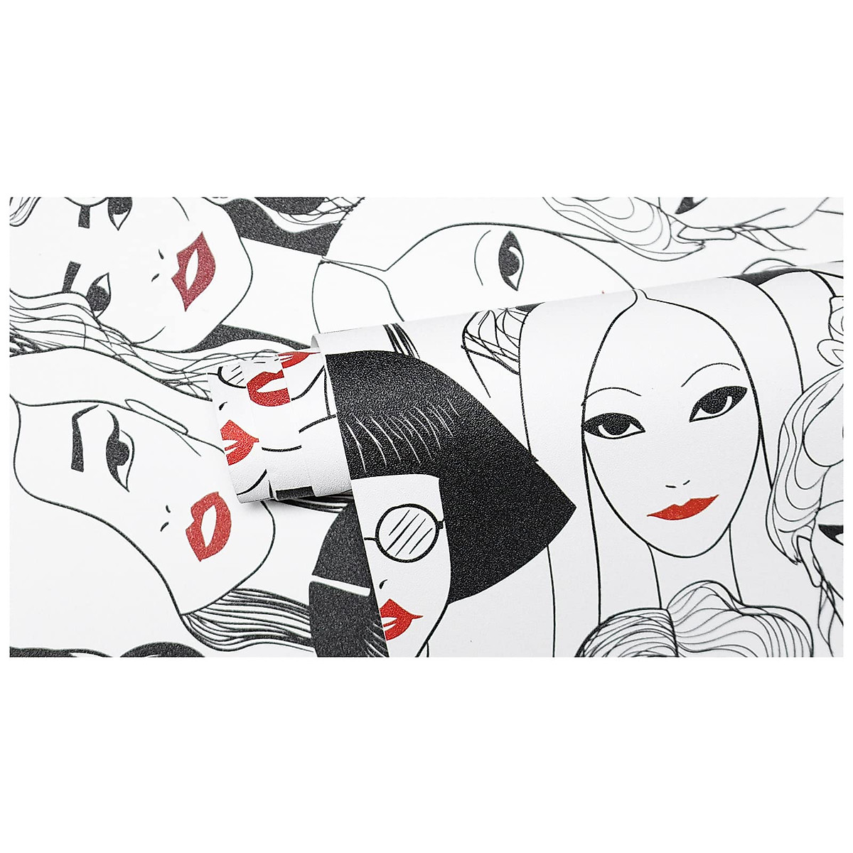 HAOKHOME Modern Peel and Stick Wallpaper Cool Ladies Black/White/Red Lips Removable Vinyl Self Adhesive Contactpaper 17.7in x 9.8ft