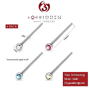 Forbidden Body Jewelry 20g 4-Pack Surgical Steel 2mm Press Fit CZ Fishtail Custom Bend Nose Studs