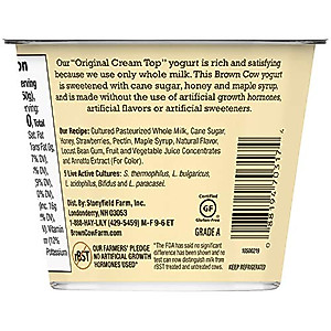 Brown Cow Cream Top Strawberry on the Bottom Whole Milk Yogurt, 5.3 oz. Cup- Creamy, Delicious Yogurt