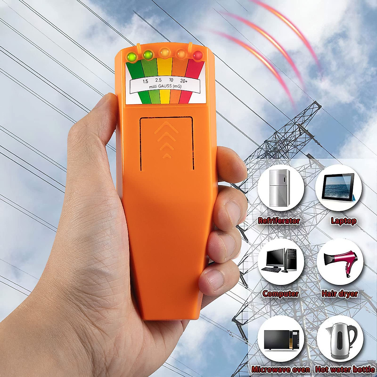 5 LED EMF Meter Magnetic Field Detector Ghost Hunting Paranormal Equipment Tester Portable Counter Orange