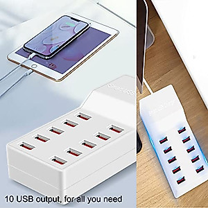 MaxLax USB Charger Station,10-Port 50W/10A Multiple USB Charging Station,Multi Ports USB Charger Charging for Smartphones，Tablets，and Other USB Devices.
