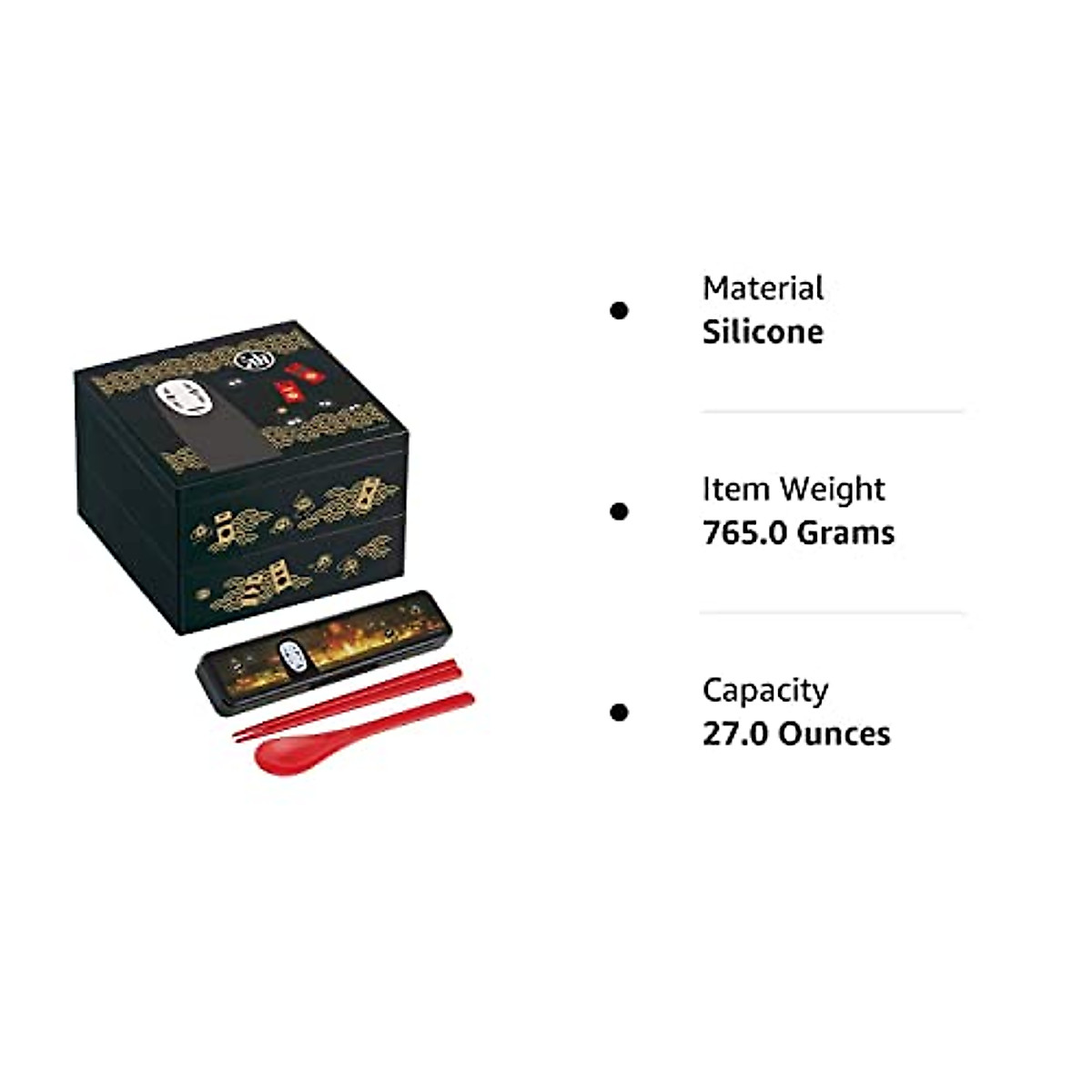 Studio Ghibli Jubako Japanese Traditional Bento Box - Spirited Away - Kaonashi (No Face) - Set of 27oz Japanese Lunch Box with Spoon/Chopsticks in a noise-free case (Konashi Jubako, Spoon)