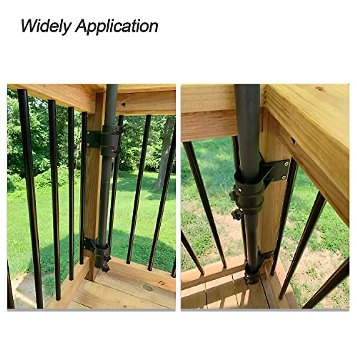 Meruzy Patio Umbrella Holder Corner Mount, Stainless Steel Outdoor Umbrella Base Umbrella Clamp Mount Bracket for Deck Railing, Mount to Deck, Balcony or Outdoor Courtyard (Fit Max OD 2 inch)