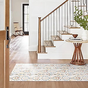 Phantoscope Hallway Runner Rug 2'x10', Washable Non-Slip Boho Rug Runner with Rubber Backing, Ultra-Thin Classic Floral Painting Stair Runner for Kitchen Entryway Bathroom Stairway, Beige Pink/Floral